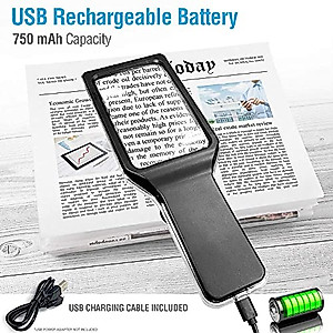[Rechargeable] 4X Magnifying Glass with [Anti-Glare & Fully Dimmable LEDs]-Evenly Lit Viewing Area-The Brightest & Best Reading Magnifier for Small Prints, Low Vision Seniors, Macular Degeneration