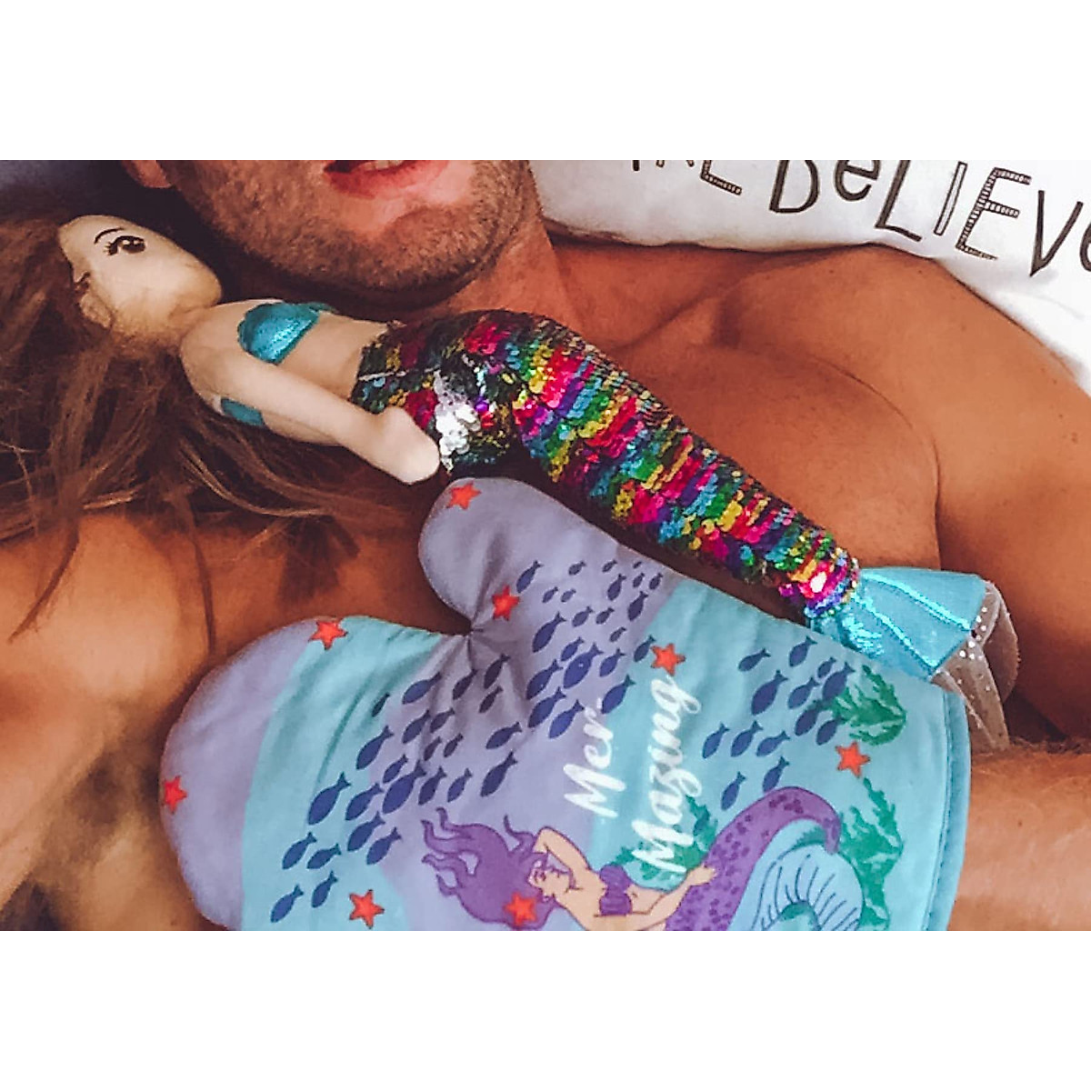 Mer-Mazing Oven Mitt Funny Mermaid Ocean Sea Mystical Kitchen Glove Funny Graphic Kitchenwear Funny Summer Novelty Cookware Blue Oven Mitt