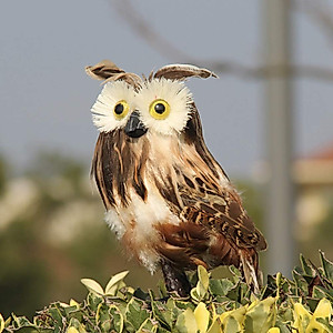LWINGFLYER Realistic Brown Feathered Owl Artificial Furry Owl Foam Bird Ornaments for Party Decoration Wreath Crafts Tree Topper Christmas Ornaments 16cm/6.2inch