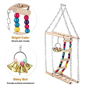 Filhome Hanging Bird Ladder Swing Bridge Toys, Parrot Playground Perch Stand Toy Bird Cage Accessories for Parakeets Cockatiels, Conures, Macaws, Finches