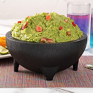 Restaurantware 56 Ounce Salsa Bowl 1 3-Legged Design Molcajete Bowl - Microwavable Dishwashable Black Plastic Salsa Bowl Shatterproof For Sauces Guacamole and Cheese Dip