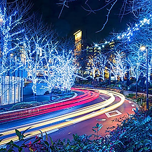 ICRGB Solar Rope Lights, 66FT 200 LED Outdoor String Lights, Blue Fairy Lights with Remote, 8 Modes, Timing Function, IP67 Waterproof, Outdoor Garden Patio Decorative,for Christmas Wedding Party