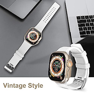 Blinddarm iWatch Luxury Design Band for Apple Watch Ultra/Ultra2 Band 49mm 45mm 44mm 42mmfor Men, Skin Soft Silicone Rubber Band with Stainless Steel Adapter for Apple Watch Band for iWatch Series 8 7