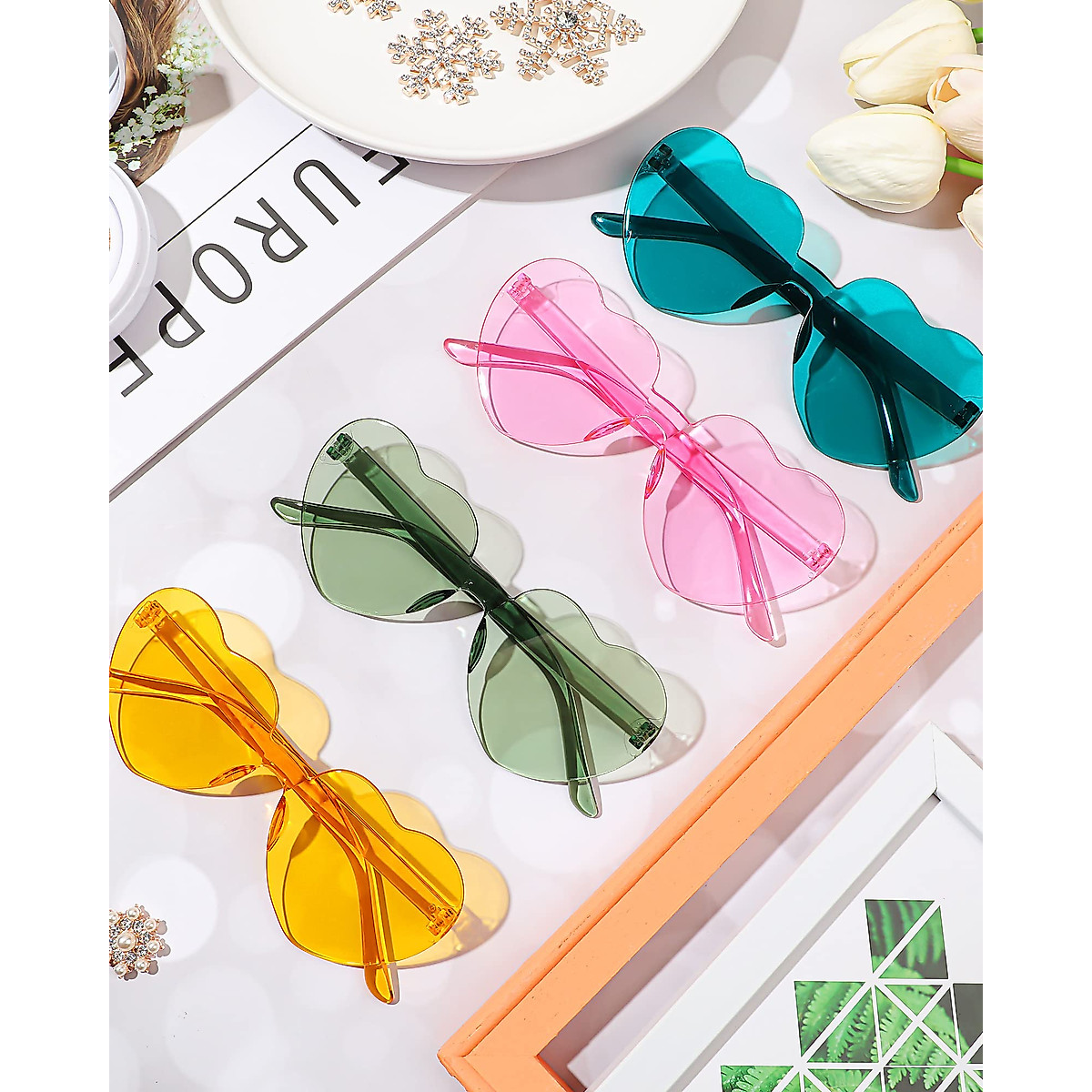 Frienda 20 Pairs Heart Shaped Sunglasses Rimless Candy Color Glasses for Women Men Party Favor(Elegant Colors)