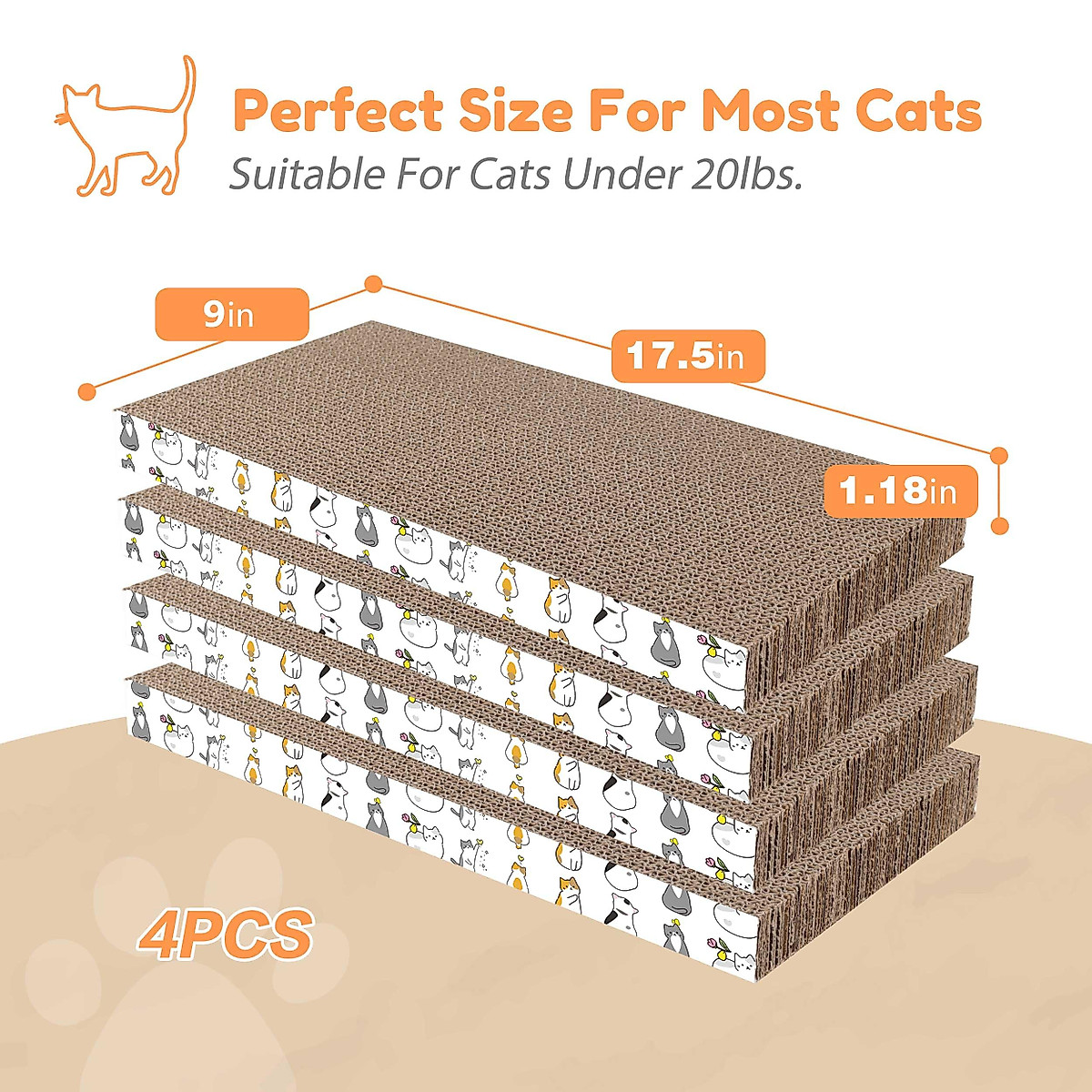 PatiencET 4 Pack Cat Scratch Pad with Box, Cardboard Cat Scratcher for Indoor Cats, Reversible Scratcher with Catnips Box Bed Desigh for Small Medium Cat Kitten, Scratching Board for Cats