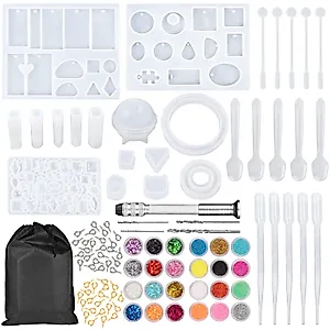 159Pcs DIY Jewelry Resin Casting Molds and Tools Full Kit, NANAPLUMS Silicone Molds for DIY Jewelry Pendant Craft Making Set Contains Resin Molds, Glitter Powder, Glitter Sequins and Tools