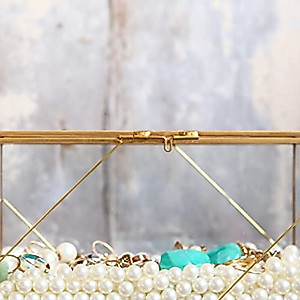 Utopz Decorative Clear Glass Box with Golden Geometric Line & Brass Shadow Box, Jewelry Display Treasure Case, 8 × 4.5 x 5 inch