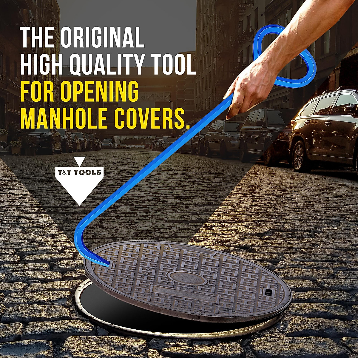 T&T Tools 24-Inch Manhole Hook Tool - Heavy Duty Single Hook for Lifting Manhole Covers, Storm Drains, Septic Tank Risers - Rigid Hex Alloy Steel Tool for Lifting, Pulling, and Removing Covers-1 Pack