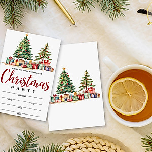 FRRCREU Christmas Party Invitations, 20 Double-Sided Fill In Christmas Tree And Gifts Invites With Envelope For Winter Party, Bridal Shower And So On， Party Activities Decoration And Favors - A12