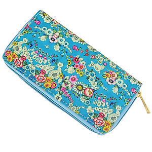 Kolacoo Floral Pattern Long Wallet Cute Tropical Flower Printed Zipper Clutch Purse Card Holder (Floral 1)