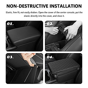 Upgraded Car Center Console Cover,Microfiber Leather Car Armrest Cover Cushion with 2 Storage Bags,Universal Car Armrest Storage Box Car Interior Accessories for Most Vehicles (Black)