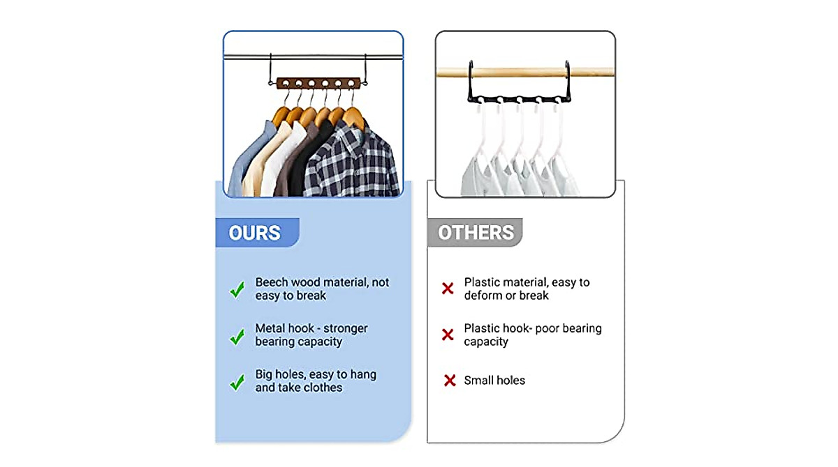 Mkono Space Saving Wooden Collapsible Hangers - 4 Pack