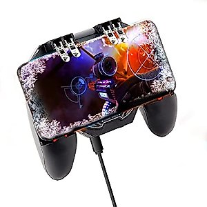 TEESSO PUBG Gaming Controller, Gaming Triggers, Mobile Phone Cooler, 6 Fingers Shooting Triggers with Cooling fan, Semiconductor Radiators, Joystick for iPhone,compatible with Call of Duty, Fortnite