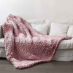 BGHN Chunky Knit Blanket Large, Cozy Handmade Throw Blanket, Bedroom Home Decor for BedSofaCouch, Blush, 24 in x 24 in, ZTT83-Blush-60x60
