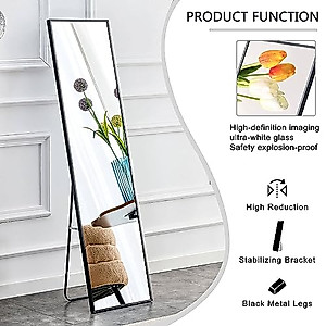 Yone jx je Rectangular Full Length Mirror,Big Free Standing Body Mirror,Floor Length Mirror with Stand,Anti-Rust Solid Wood Frame, Long Wall Mirror for Bedroom (Black+Mirror(65" x 23")
