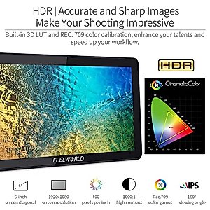 FEELWORLD F6 Plus 6 inch DSLR Camera Field Touch Screen Monitor with HDR 3D Lut Small Full HD 1920x1080 IPS Video Peaking Focus Assist 4K HDMI 8.4V DC Input Output Include Tilt Arm