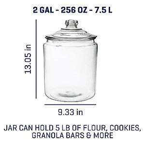 Anchor Hocking Heritage Hill Lid and 2 Chalkboard Labels Glass Jar, 2 Gallon, Set of 1, Clear