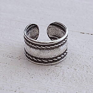 Handmade Silver 2Pcs Ear Cuffs Non-Piercing Earrings, 925 Sterling Silver, Fake Cartilage Helix Non-Pierced Ear Clip on for Women, Tiny Triple Band & Wide Band Ear Wraps, By Miya Jewelry