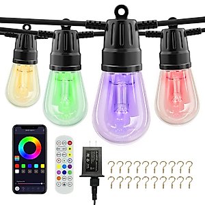 Voneta Outdoor String Lights, 49ft 20 Bulbs RGB Patio Lights with Remote & APP, S14 Dimmable LED Hanging Lights, Color Changing IP65 Waterproof Outdoor Lights for Garden Yard Porch Party Decor