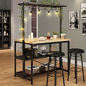 47" Large Kitchen Island Table Bakers Rack with Power Outlet and 3-Tier Storage-Microwave Stand Oven Shelf, Metal Coffee Bar Table ,Kitchen Storage Shelf for Dining Living Room, 5 Hooks，47"*28"*72"