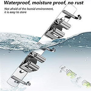 Broom Mop Holder Heavy Duty Wall Mount Stainless Steel Wall Mounted Storage Organizer Tools Hanger with 3 Racks 4 Hooks for Lanudry Garage Kitchen Bathroom Closet Office Garden (2 PCS)