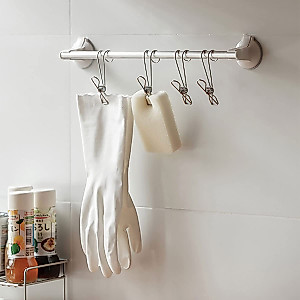 Dadamong 20Pcs Stainless Steel Long Tail Clip with Hooks Clothes Pins, Hollow Out Metal Wire Binder Paper Clip, Hanging Universal Clips for Kitchen Bathroom Office DIY