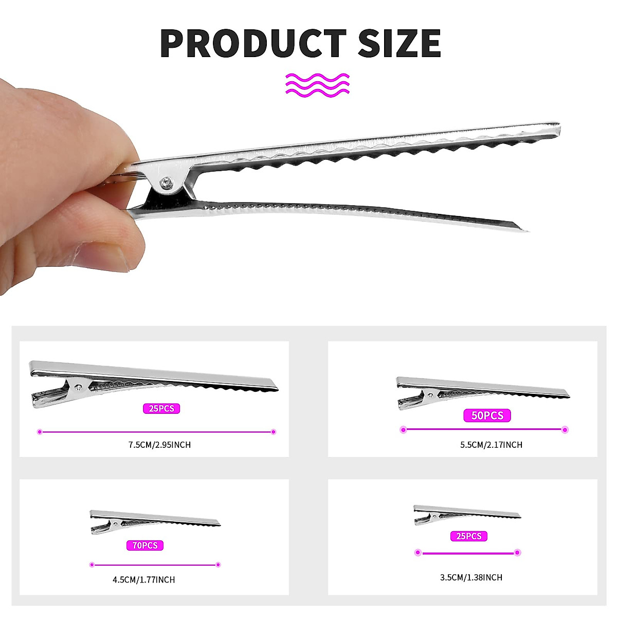 WSYUB 170 Pcs Alligator Hair Clips for Bows, Silver Bulk Duck Bill Hair Clips, 4 Sizes, Styling Clips for Thick &Thin Hair or DIY Bows Make