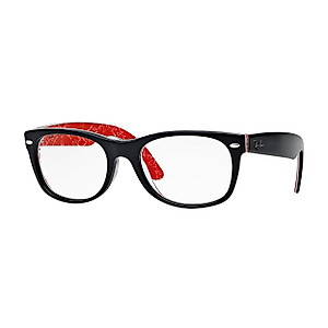 Ray-Ban RX5184 New Wayfarer Square Prescription Eyeglass Frames, Black on Texture Red/Demo Lens, 52 mm
