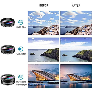 Miao LAB 11 in 1 Phone Camera Lens Kit - Wide Angle Lens & Macro Lens+Fisheye Lens/ND32/kaleidoscope/CPL/Color Lens Compatible with iPhone Samsung Sony and Most of Smartphone