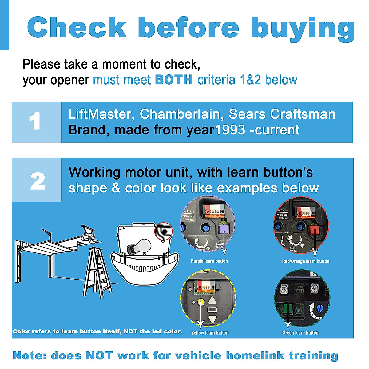 Garage Door Keypad for Liftmaster Chamberlain Craftsman Garage Door Opener Keypad 377LM 977LM 877LM 877MAX CMXZDCG440 G940EV-P2, Purple Red Orange Yellow Green Learn Button Garage Door Openers