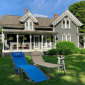 KingCamp Patio Chaise Lounge Chairs Reclining Folding Adjustable Outside with Pillow Lawn Pool Beach Sunbathing Camping Cot Outdoor, 74.8''x23.2''x14.5'', Cobalt Blue