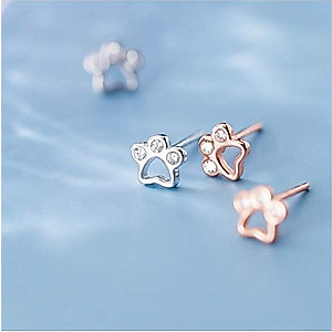 CZ Paw Earrings for Women Girls S925 Sterling Silver Cubic Zirconia Tiny Stud Tragus Post Pin Cute Paw Kitten Cat Puppy Dog Print Earrings Hypoallergenic Jewelry Gift for Pet Lover (silver)