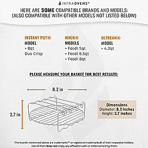 Air Fryer Accessories 8.2 inch Rack with Skewers for Double Layer Compatible with Instant Pot, Ninja Foodi 5qt, 6.5qt and 8qt, Ultrean + More, with Reusable Air Fryer Mats and Cleaning Brush