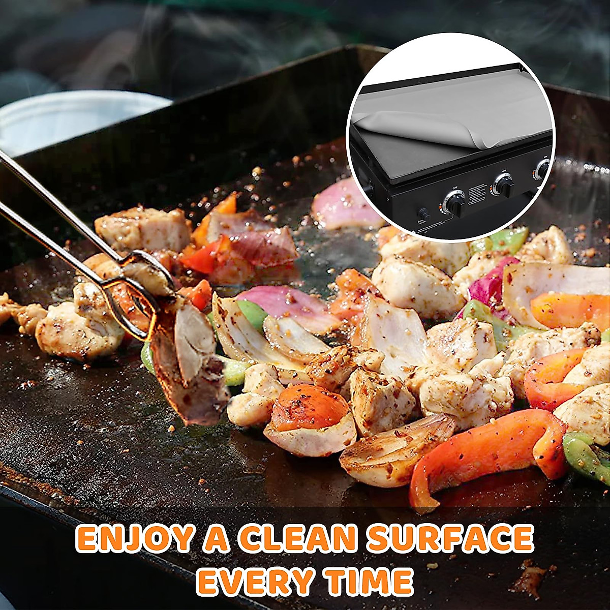 Utheer 28" Silicone Griddle Mat & Spatula Mat for Blackstone Griddle, Heavy Duty Food Grade Silicone Griddle Mat,All Season Cooking Protective Griddle Grill Cover,28 inch Blackstone griddle cover,Gray