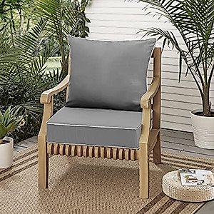 Maphissus Outdoor Deep Seat Cushions Set,24" X 24" Wicker Chair Cushions for Patio Sofa Furniture,Water Resistance Replacement Couch Seating Cushion with Back,Grey
