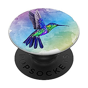Colorful Watercolor Nature Blue Hummingbird Colorful Bird PopSockets PopGrip: Swappable Grip for Phones & Tablets