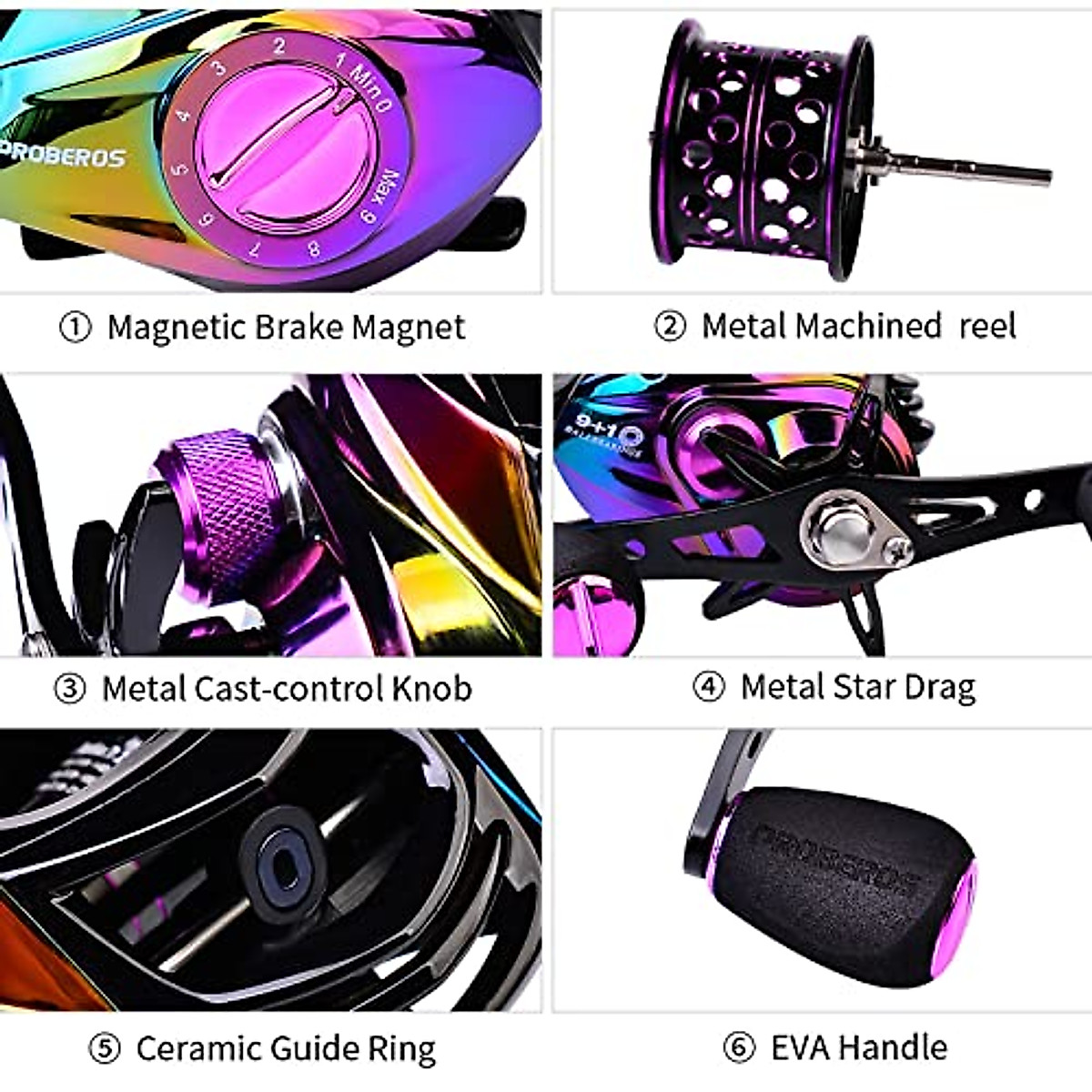 Doorslay Baitcasting Reels - Colorful Fishing Reel, 9+1 BB Bearing Fishing Baitcast Reel High Speed 7.2:1 Fishing Reel Bait Cast Wheel Left/Right Hand Fishing Accessory Magnetic Braking System