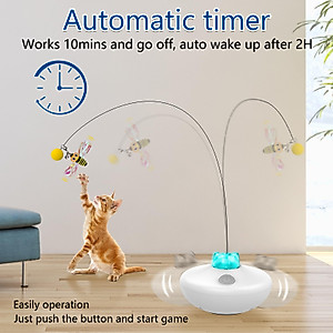 Oxawo Interactive Cat Toys Cat Exercise Tumbler, Rechargeable Cat Toys for Indoor Cats Spin Butterfly Game Teasing Kitty, Extra Long Feather Wand (P33 cat Toys)