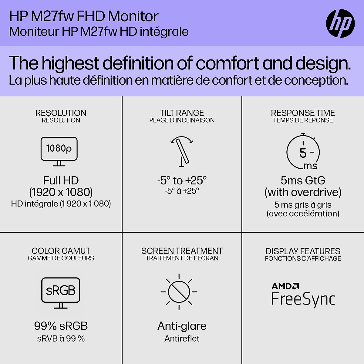 HP 27-inch FHD Monitor with AMD FreeSync Technology (2021 Model, M27fw)