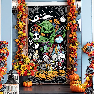 Halloween Decorations Christmas Nightmare Before Door Cover Jack Sally Gothic Banner Day of The Dead Halloween Decorations for Home Party
