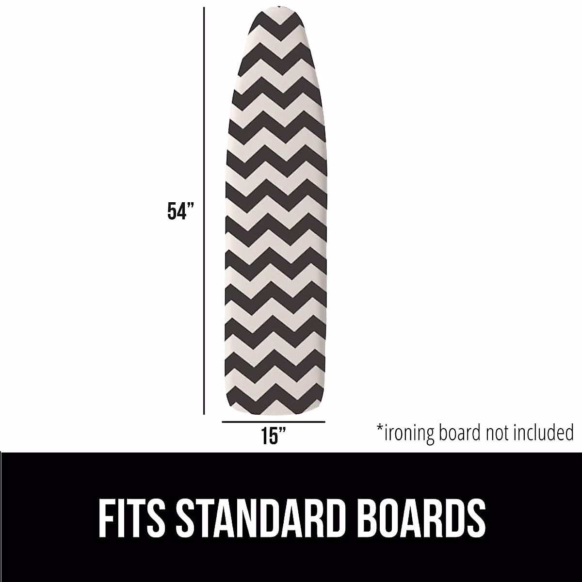 The Original GORILLA GRIP Ironing Board Cover, Silicone Coating, Full Size Scorch Resistant Padding, Elastic Edge, Iron Pad Covers Standard Boards, Hook and Loop Fastener Strap, Chevron Black Linen