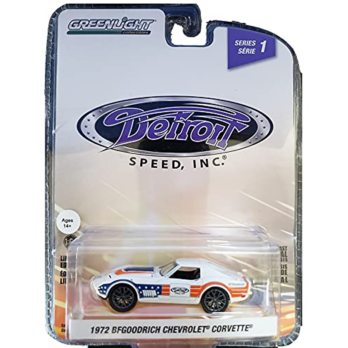 Greenlight 39040-F Detroit Speed, Inc. Series 1 - 1972 Chevy Corvette - Red, White and Blue 1/64 Scale