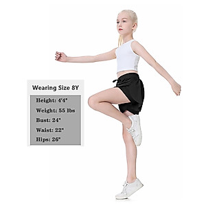 EXARUS Girls Butterfly Shorts Flowy Athletic 2 in 1 Running Skirt Skorts Dance Cheer Tennis Preppy Flutter Gym Kids Activewear Black 10Y