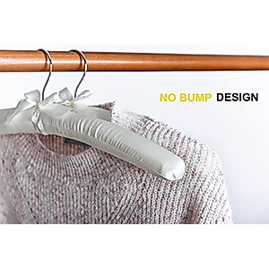 Amber Home 17 Inch Large Ivory Satin Padded Hangers for Women Clothing 5 Pack, Anti Slip Cushioned Hangers for Sweaters, Silk Hangers Fancy Dress Hangers for Wedding, Delicate Cashmere (Ivory, 5)