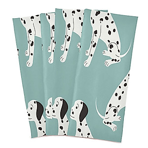susiyo Cute White Dalmatian Dog Kitchen Dish Towel, Set of 4 Pcs Soft Polyester Dish Cloth for Cooking Washing, 28 X 18 Inch