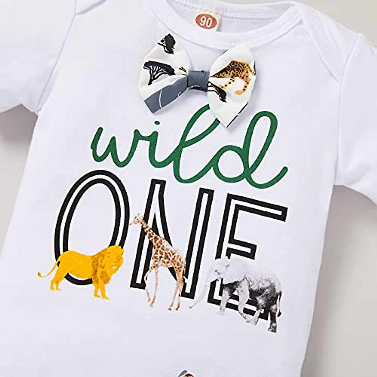 GRNSHTS Baby Kids 1st Birthday Shorts Set Infant Boy Girl Wild One Animal Romper Bodysuit Cake Smash Party Clothes(White,12-15M)