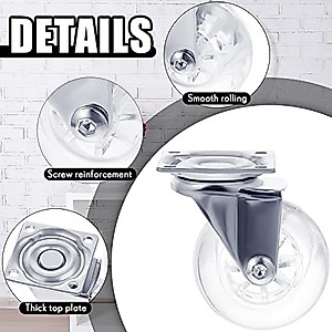 8 Pcs Swivel Caster Wheels for Furniture 2 Inch Clear Swivel Wheels Heavy Duty PU Casters Cabinet Wheels with 360 Degree Furniture Wheels Top Plate, 16 Screws and 1 Screwdrivers for Table Bench Office