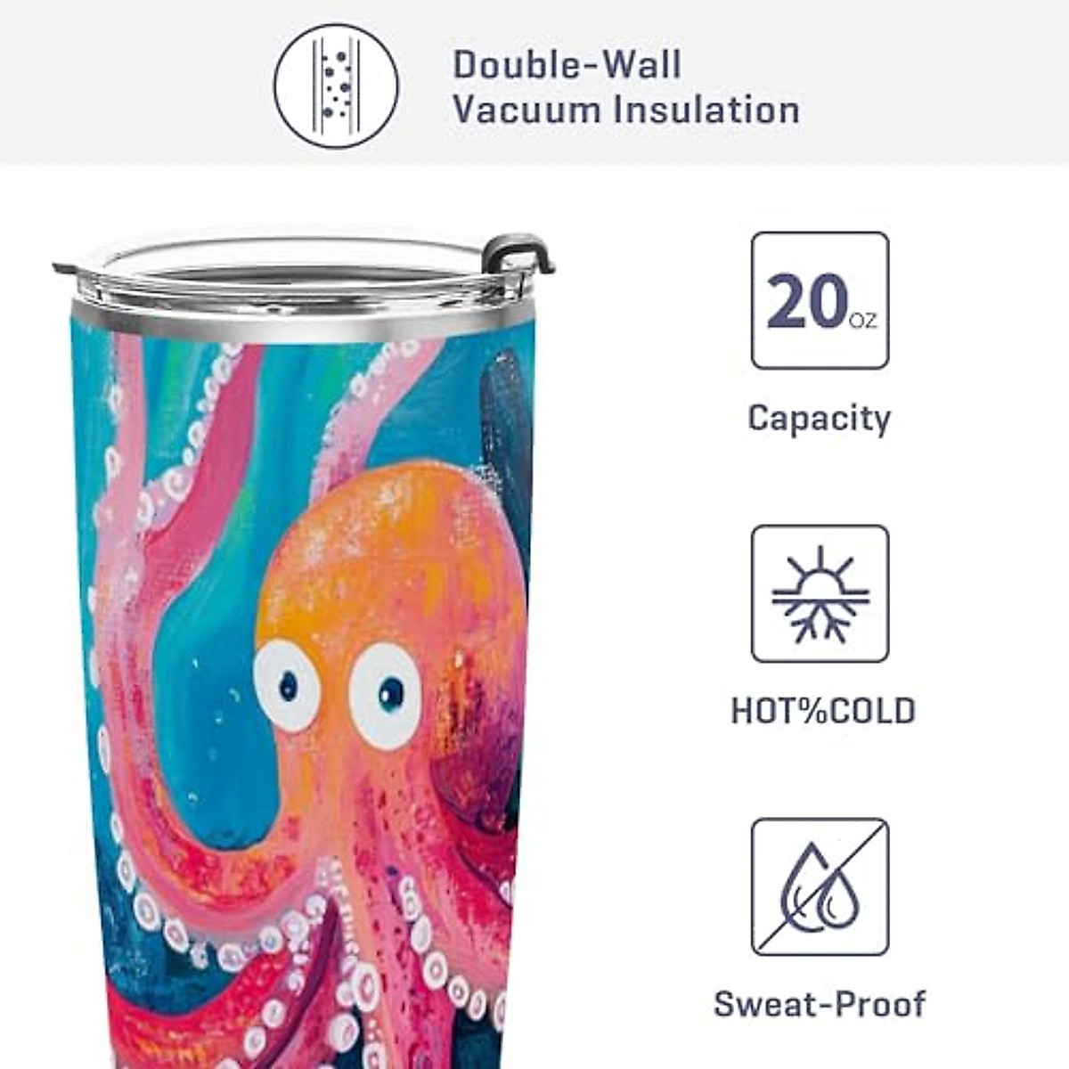 sanluoli animal sea Hiding in Coral Reef Stainless Steel coffee cup with lid with Straw Lid insulated coffee mug for outdoor Aesthetic straw tumbler 20 OZ