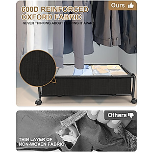 JEPEErbz Under Bed Storage with Wheels 2 Packs, Under Bed Drawers on Wheels, Underbed Storage with Wheels and Lid, Rolling Under Bed Drawers for Clothes, Shoes, Blankets, Toys (Black)