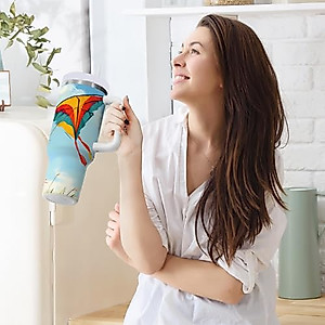 Nexawaveo Boy Kite Flying Tumbler With Handle And Straw 30-40oz Insulated Tumbler Cups With Lid Stainless Steel for Cold Water and Drinks for School Work Sports Car Travel and Weekends